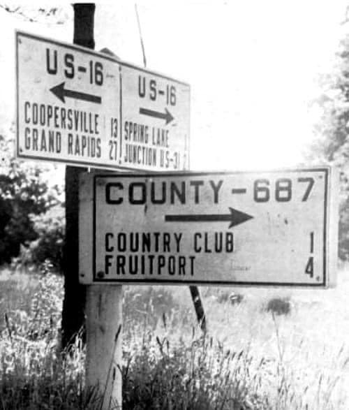 US-16 directional road sign | Coopersville Area Historical Society